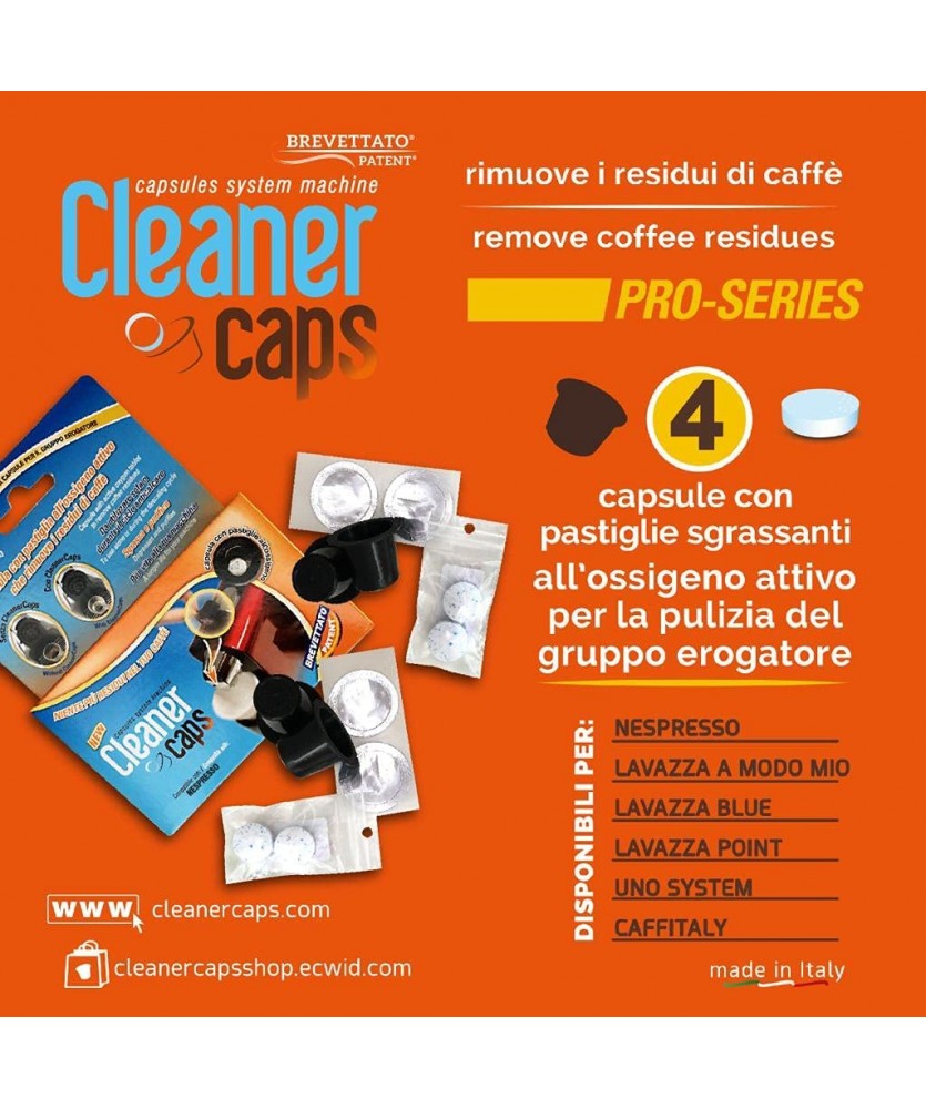 Active oxygen cleaner in capsules compatible with Nespresso machines